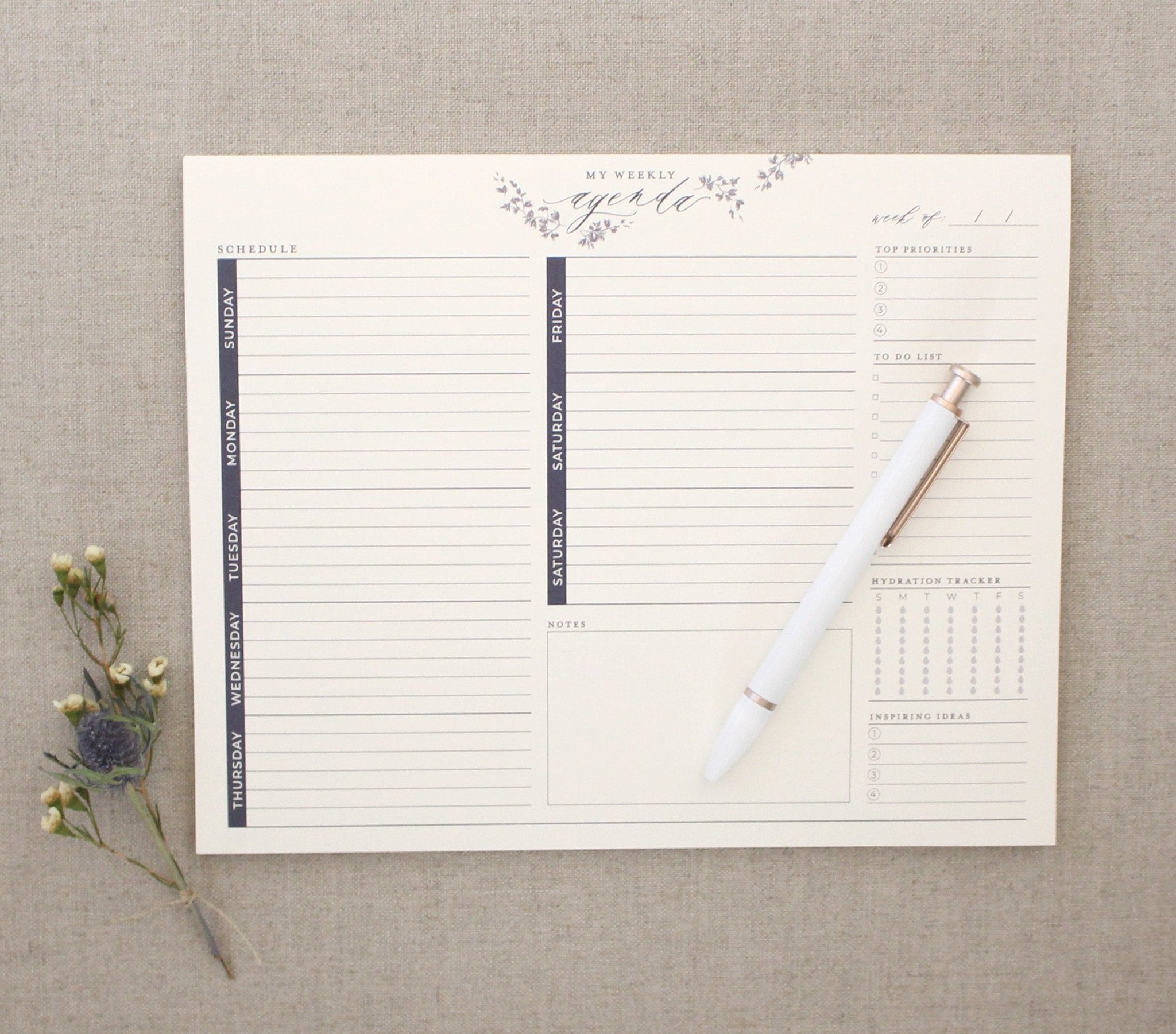 Weekly Agenda // Notepad Planner – Jen Simpson Design, LLC